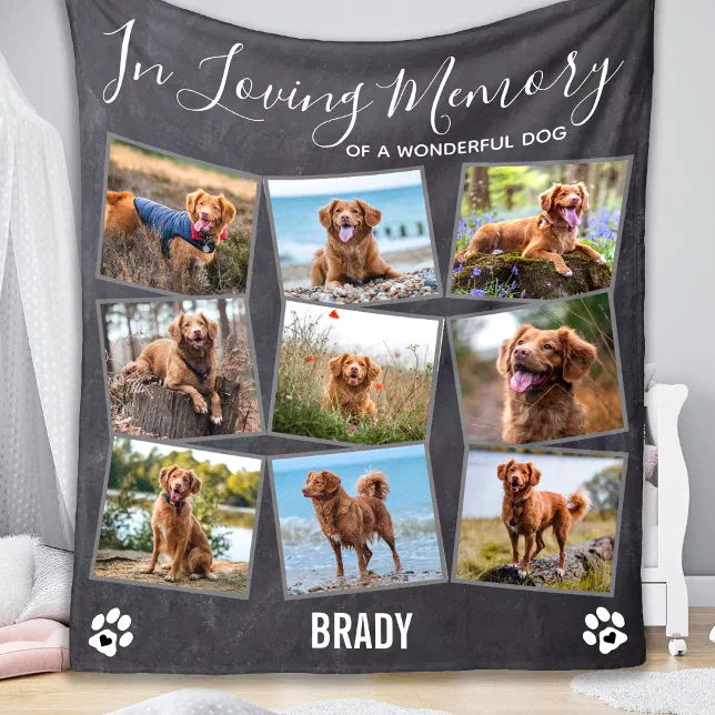In Loving Memory Dog Pet Memorial Photo Collage Fleece Blanket | Zazzle