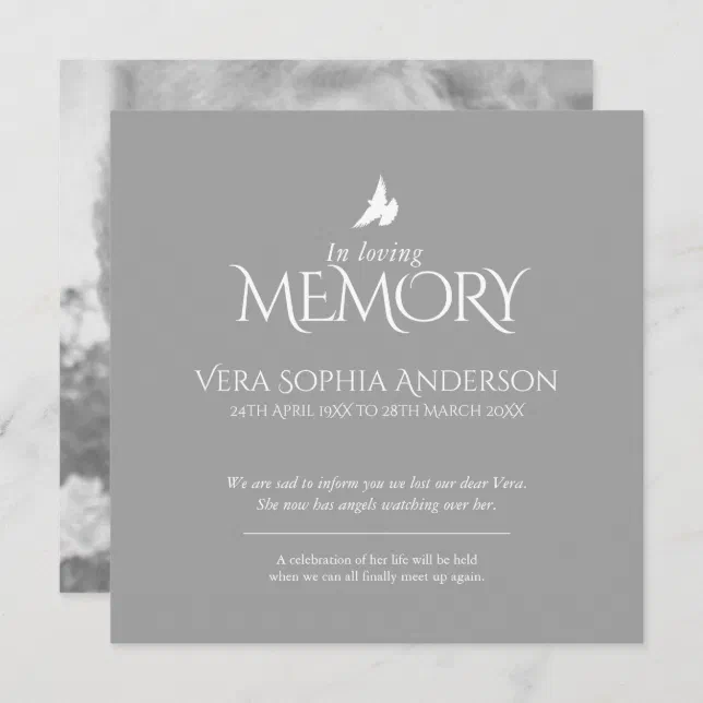 In loving memory dove photo death announcement | Zazzle