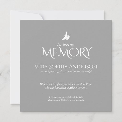 In loving memory dove photo death announcement | Zazzle