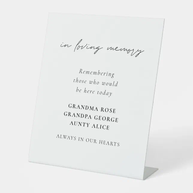 In Loving Memory Elegant Script Names Wedding Pedestal Sign | Zazzle