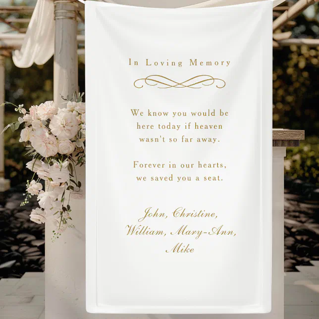 "In Loving Memory" Elegant Wedding Memorial White Banner | Zazzle