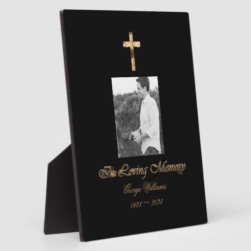 In Loving Memory Faux Gold Cross Memorial Plaque | Zazzle