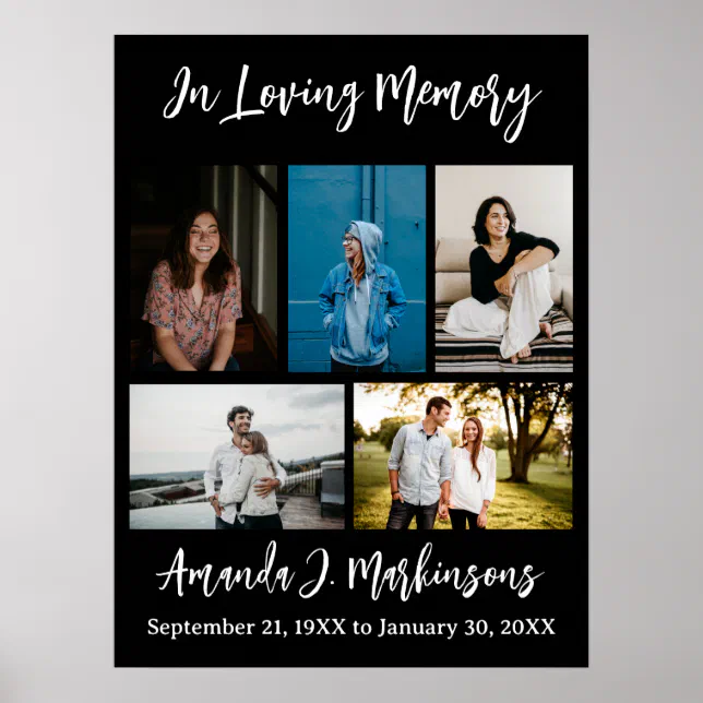 In Loving Memory Five Photo Collage Funeral Poster | Zazzle