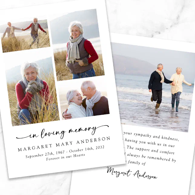 In Loving Memory Five Photos Funeral Sympathy Thank You Card | Zazzle