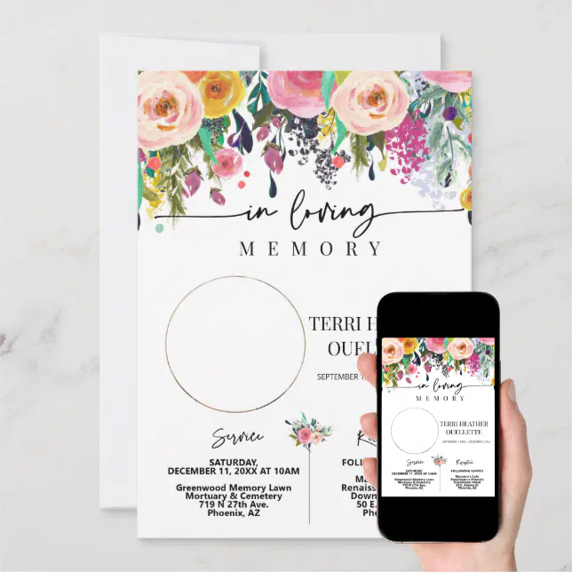 In Loving Memory Floral Funeral Memorial Service Invitation | Zazzle