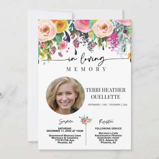 In Loving Memory Floral Funeral Memorial Service Invitation | Zazzle