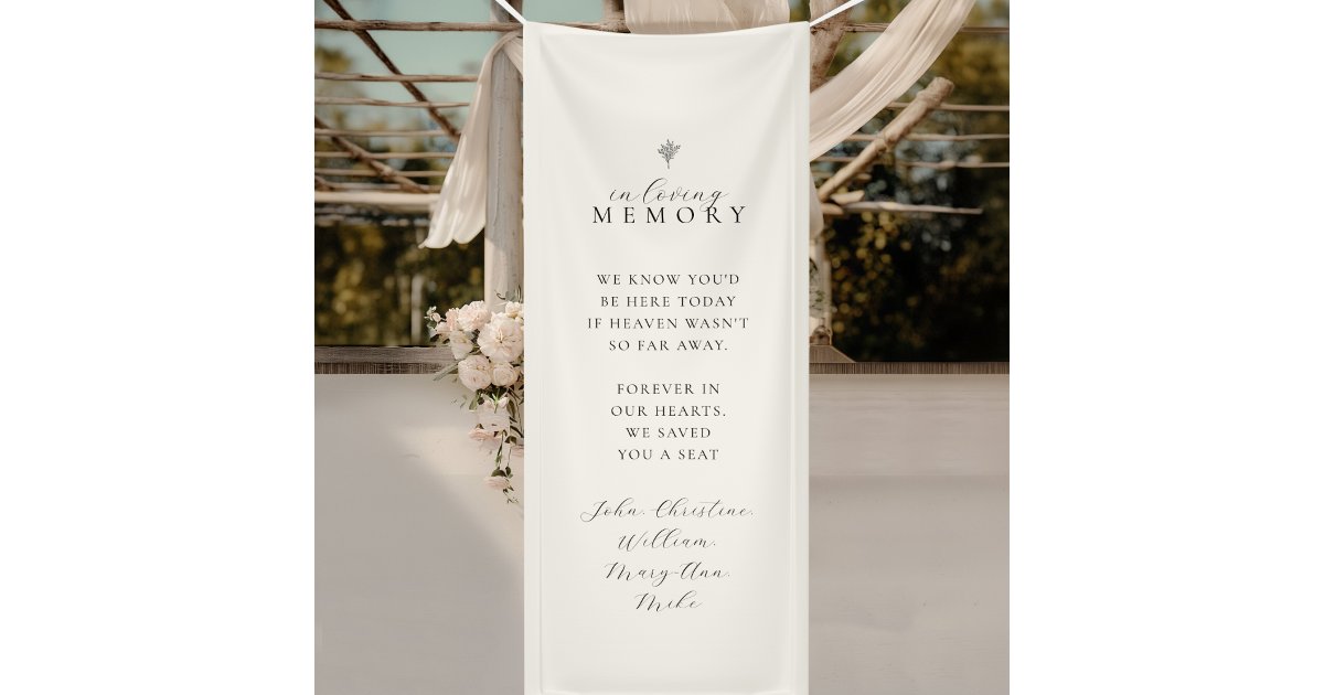 In Loving Memory! Floral Line Art Bouquet Wedding Banner | Zazzle