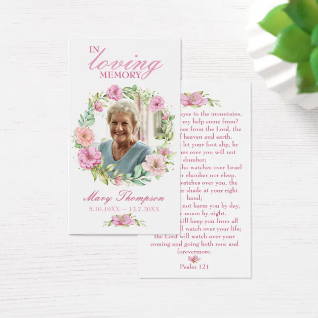 In Loving Memory Floral Photo Funeral Prayer Card | Zazzle