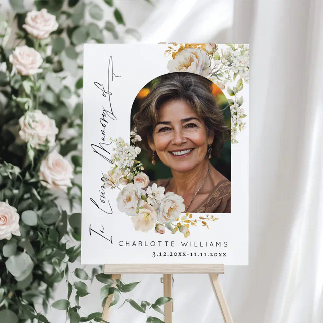 In Loving memory Floral Photo Funeral Welcome Foam Board | Zazzle