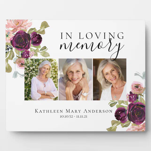 In Loving Memory Floral Photo Memorial Tribute Plaque | Zazzle