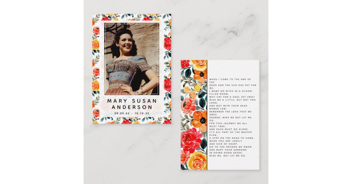 In Loving Memory Floral Photo Poem Card | Zazzle