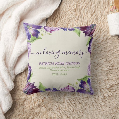 In Loving Memory Floral Tulips Photo Tribute Throw Pillow | Zazzle