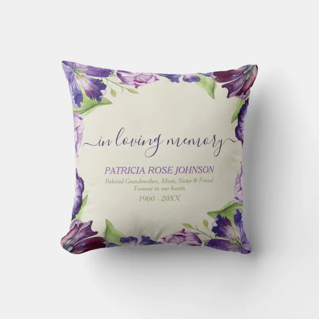 In Loving Memory Floral Tulips Photo Tribute Throw Pillow | Zazzle