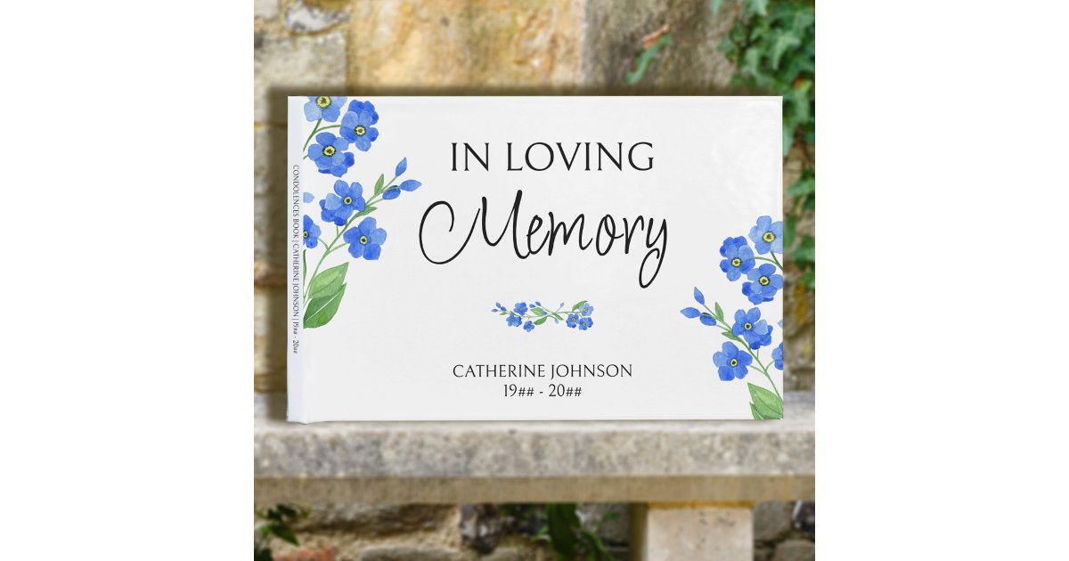 In Loving Memory Forget me Not Floral Condolences Guest Book | Zazzle