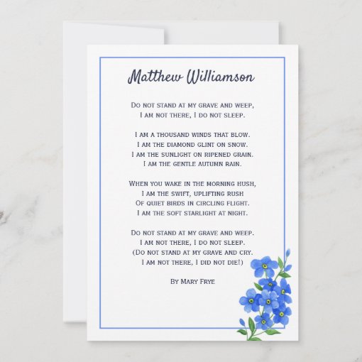 In Loving Memory Forget Me Not Funeral Card | Zazzle
