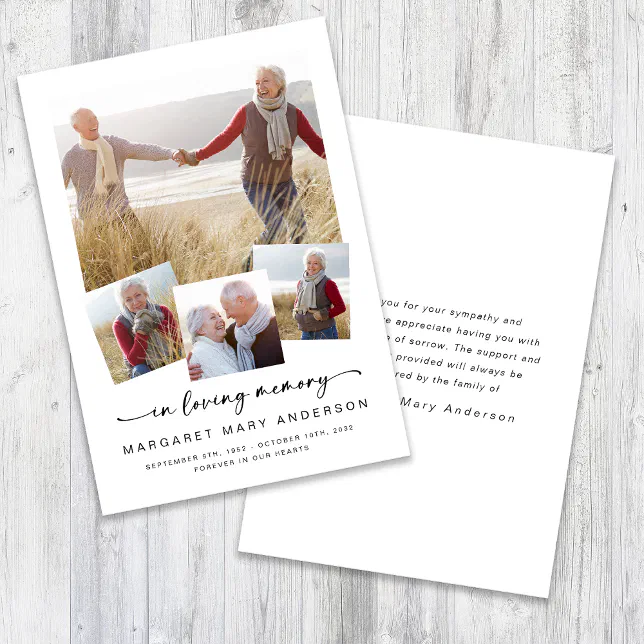 In Loving Memory Four Photos Funeral Sympathy Thank You Card | Zazzle
