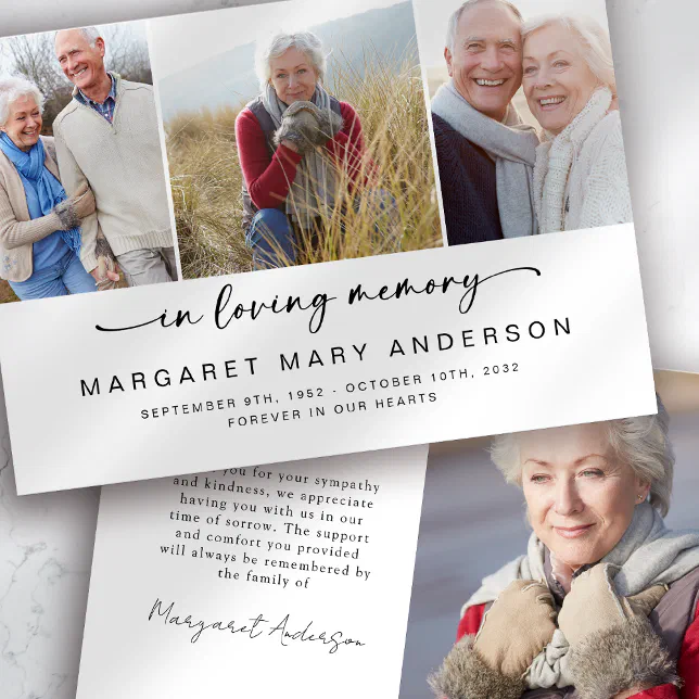 In Loving Memory | Four Photos Funeral Sympathy Thank You Card | Zazzle