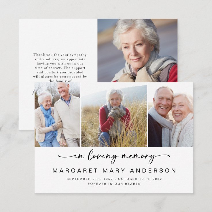 In Loving Memory | Four Photos Funeral Sympathy Thank You Card | Zazzle