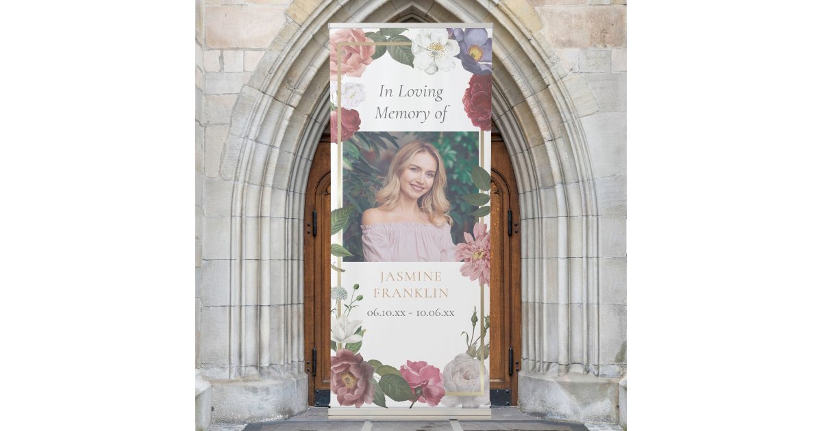 In Loving Memory Funeral Memorial Floral Photo Retractable Banner | Zazzle