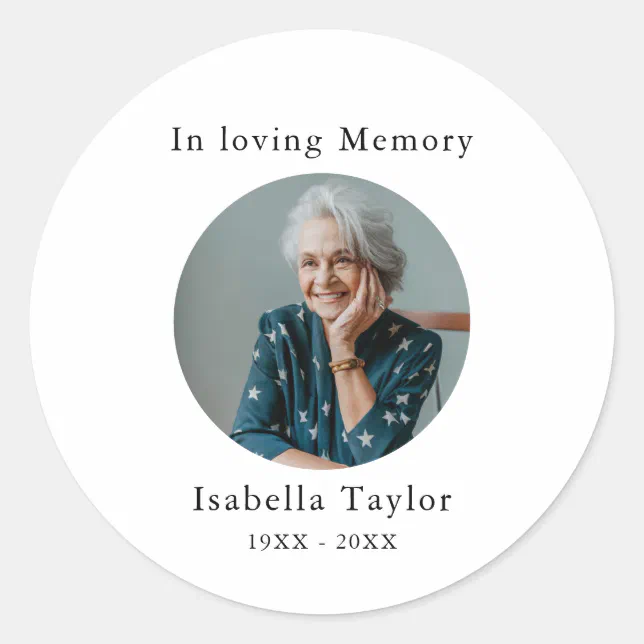 In Loving Memory Funeral Memorial Photo Classic Round Sticker | Zazzle