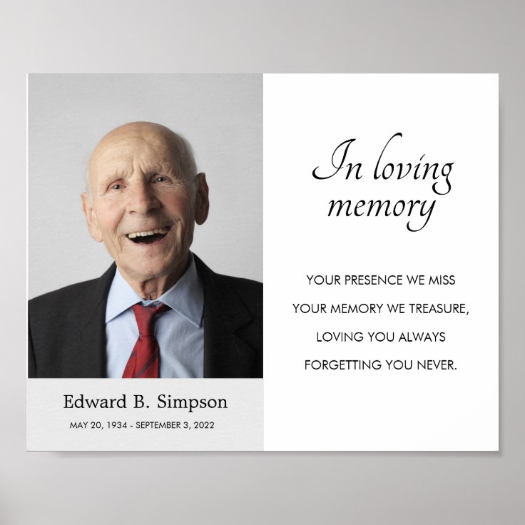 In Loving Memory Funeral Memorial Poem With Photo Poster | Zazzle