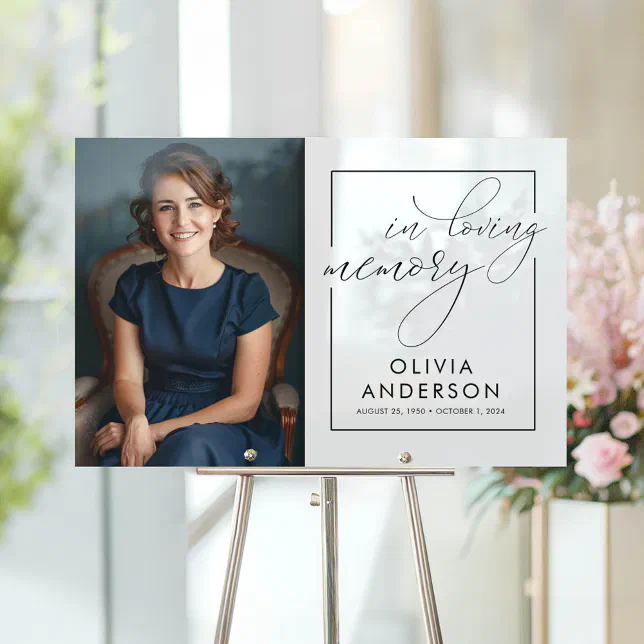 In Loving Memory Funeral Memorial Welcome Photo Acrylic Sign | Zazzle
