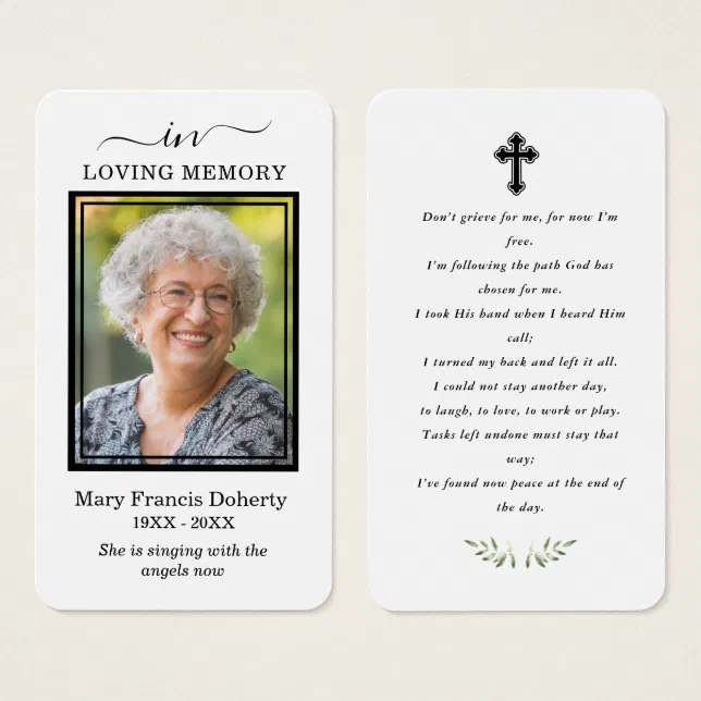 In Loving Memory Funeral Photo Prayer Card | Zazzle