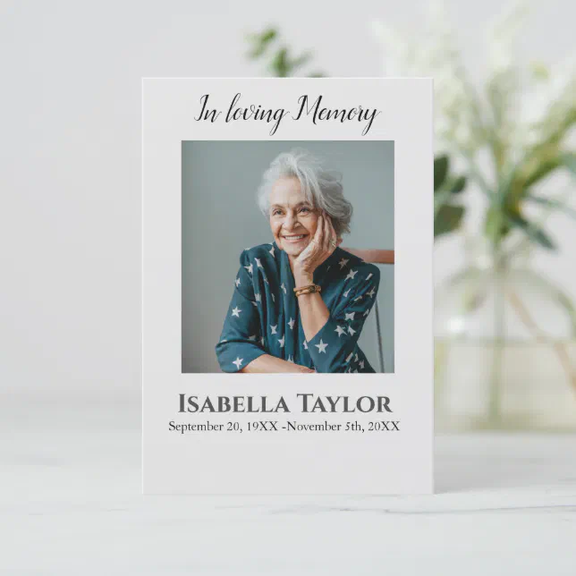 In Loving Memory Funeral Sympathy Memorial Card | Zazzle