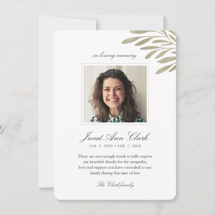 In Loving Memory Funeral Thank You Card | Zazzle