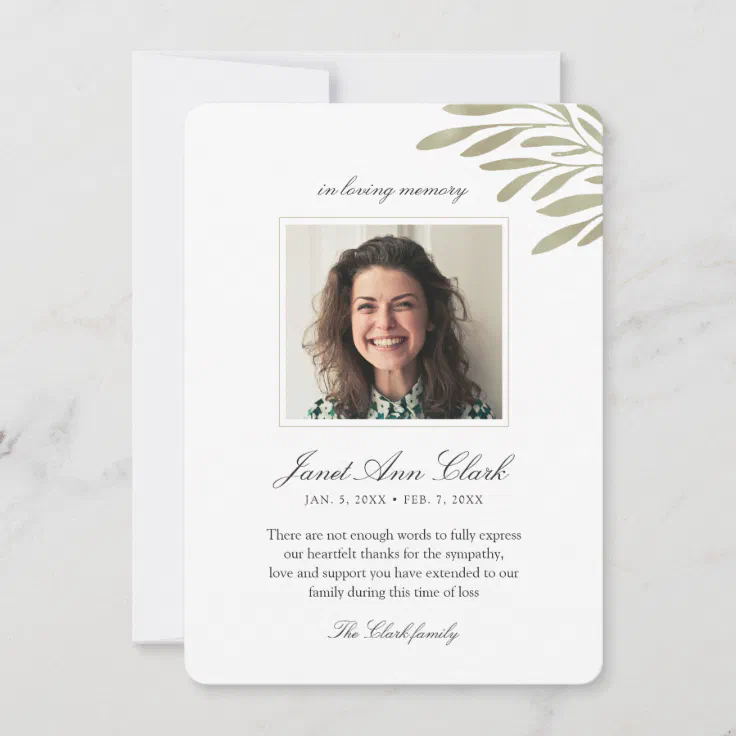 In Loving Memory Funeral Thank You Card | Zazzle