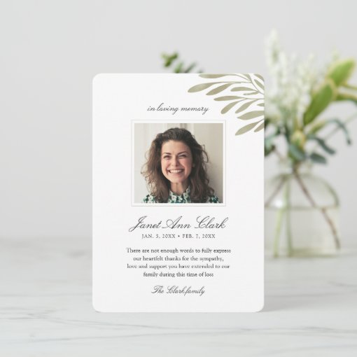 In Loving Memory Funeral Thank You Card | Zazzle