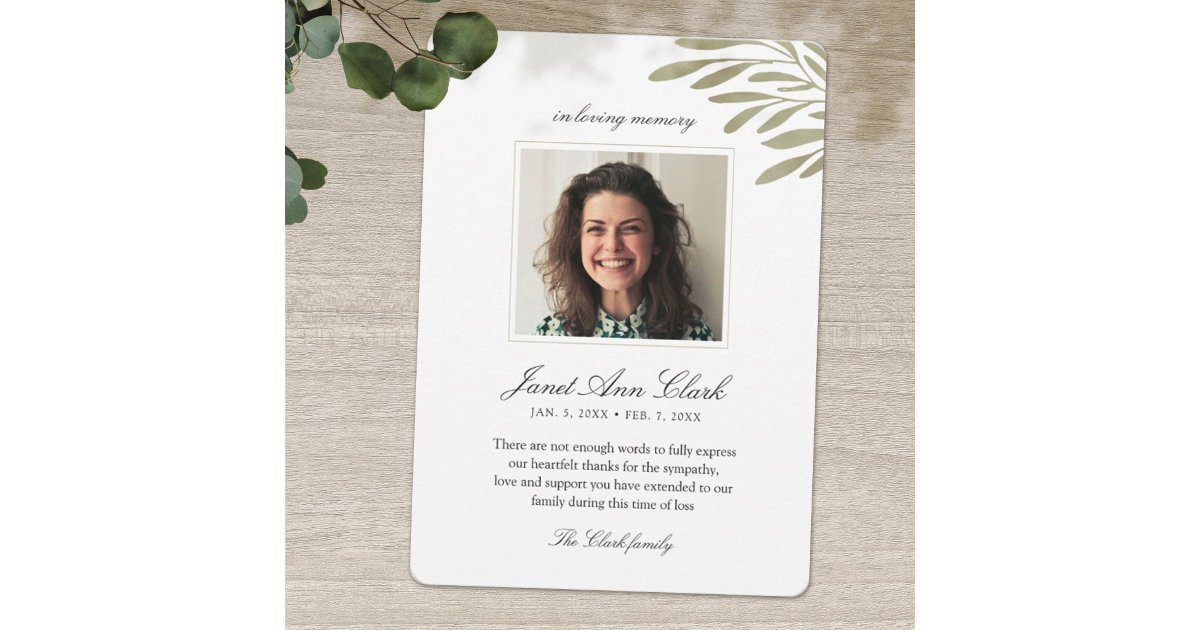 In Loving Memory Funeral Thank You Card | Zazzle