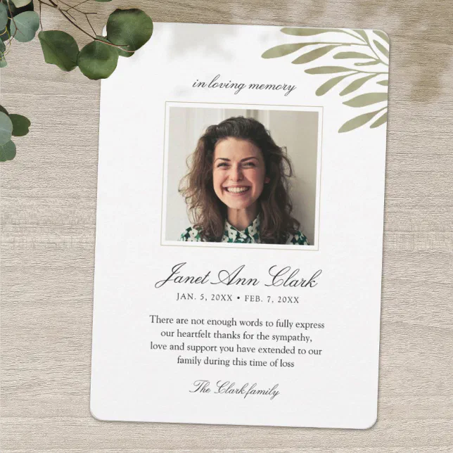 In Loving Memory Funeral Thank You Card | Zazzle