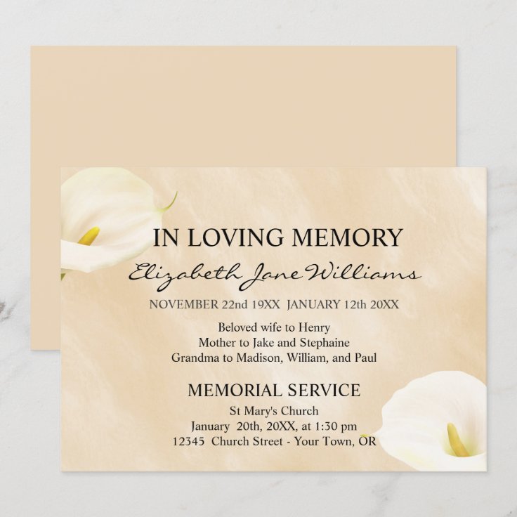 In Loving Memory | Funeral | Watercolor Lilies Invitation | Zazzle
