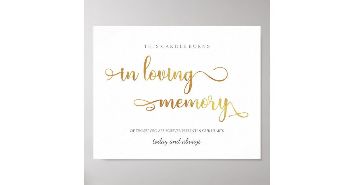 In loving memory gold 8x10 Wedding Sign | Zazzle