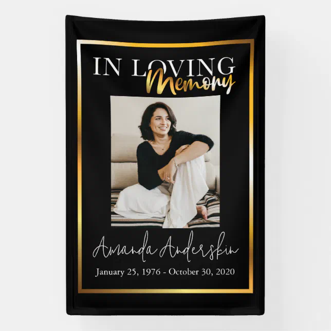In Loving Memory Gold Funeral Memorial Photo Banner | Zazzle