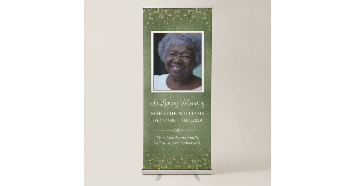 In Loving Memory Green Gold Custom Message & Photo Retractable Banner ...