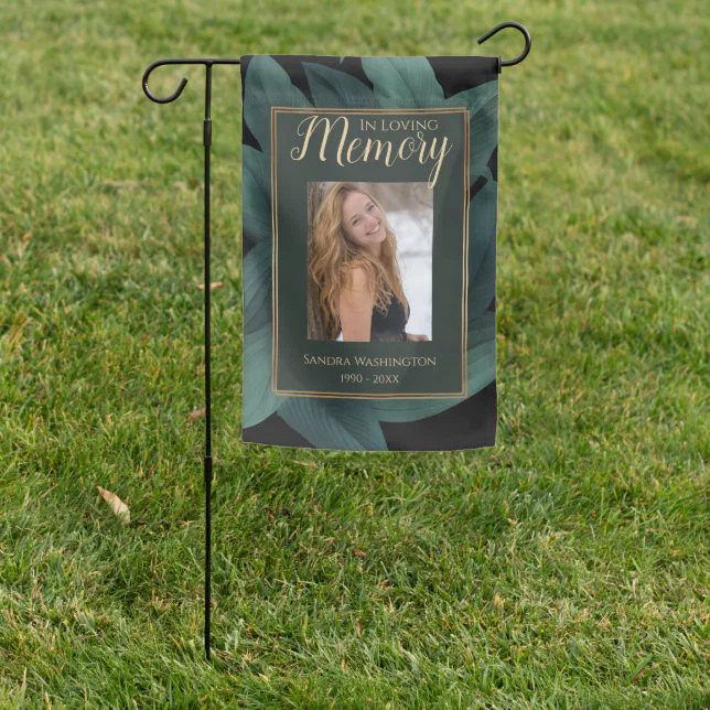In Loving Memory | Green | Photo Memorial Garden Garden Flag | Zazzle
