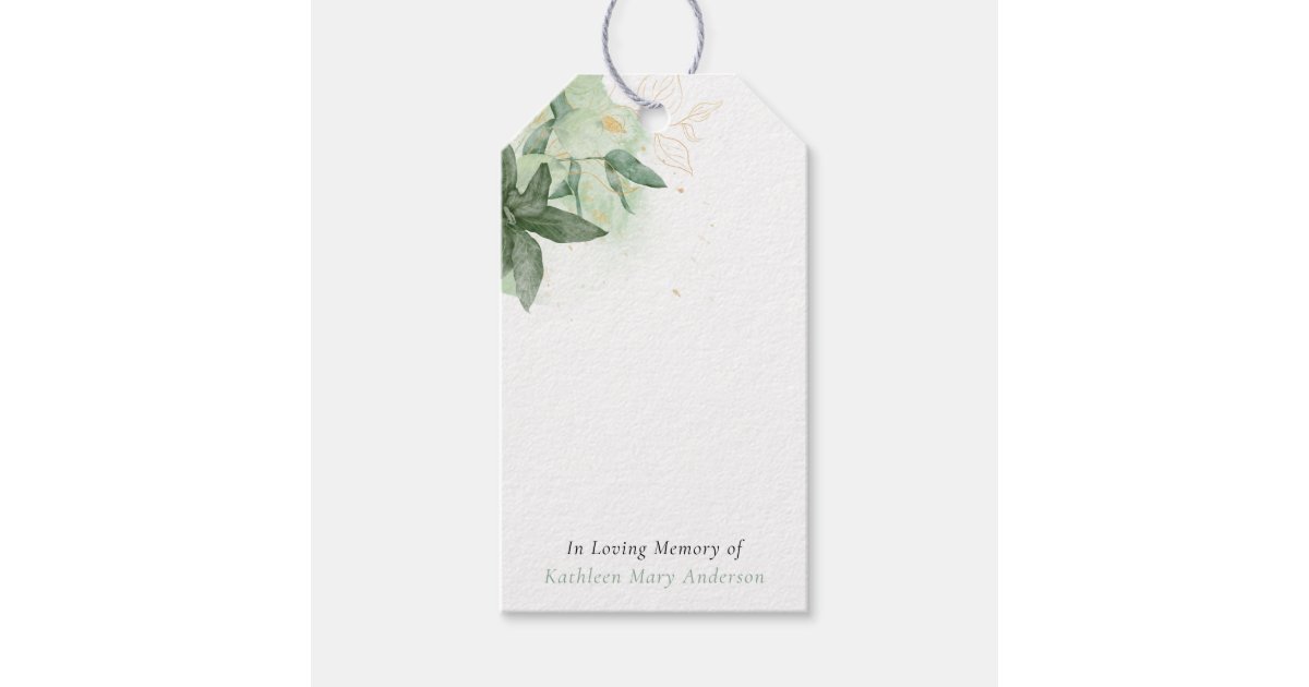 In Loving Memory Greenery Gold Memory Tree Tags | Zazzle