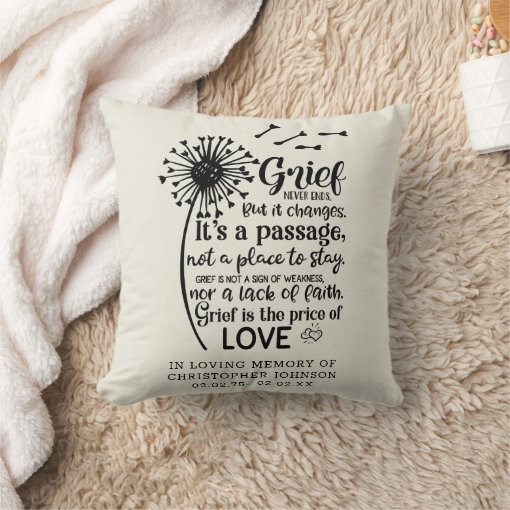 In Loving Memory Grief Never Ends Photo Tribute Throw Pillow | Zazzle