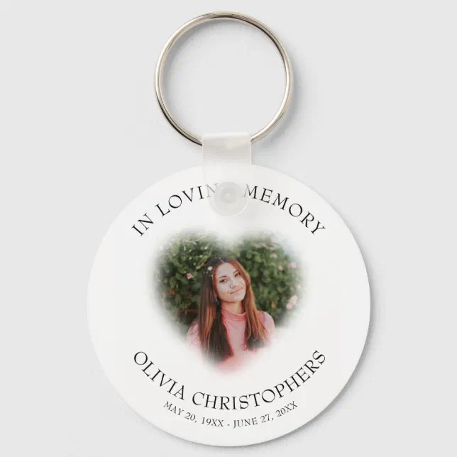 In Loving Memory Heart Frame Custom Photo Memorial Keychain | Zazzle