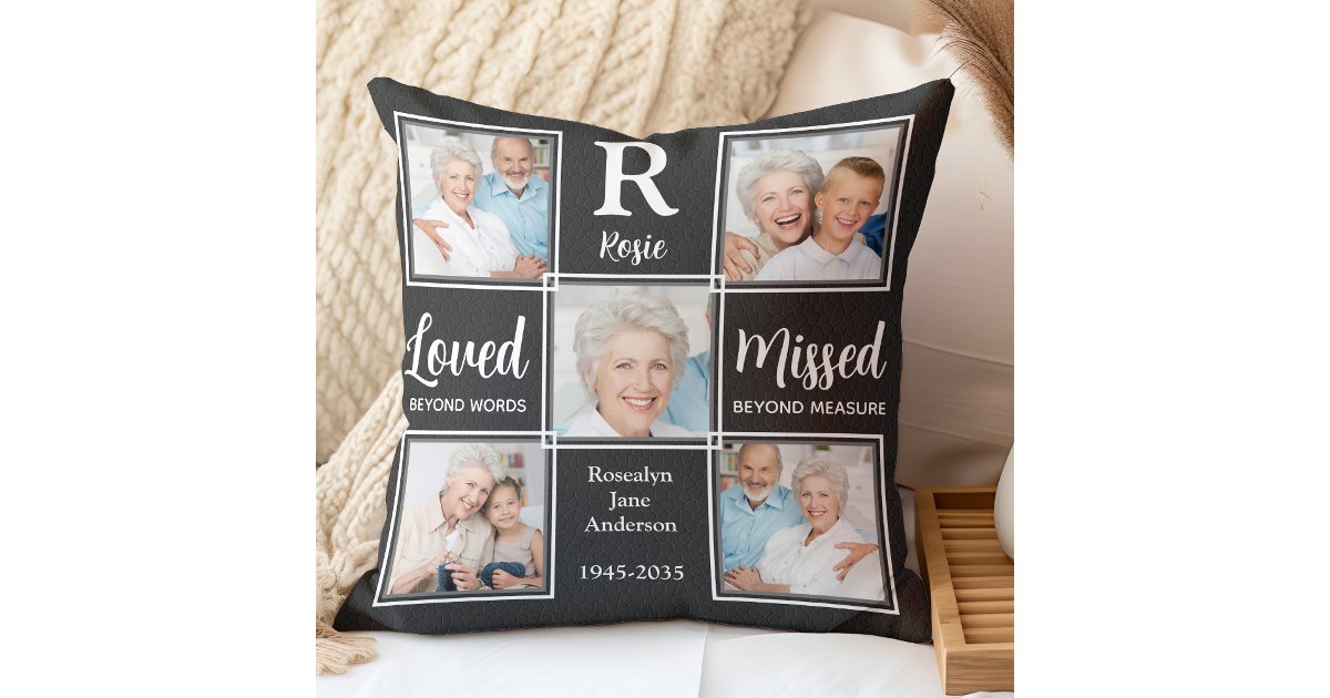 In Loving Memory Keepsake 5 Photo Memorial Throw Pillow | Zazzle