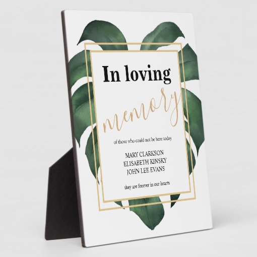 In loving memory Leaf wedding sign Tabletop Plaque | Zazzle