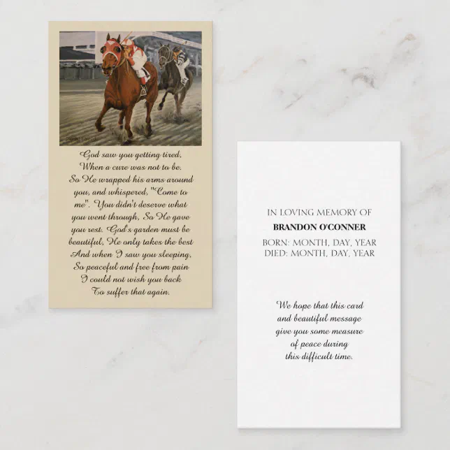 In Loving Memory Match Race Sympathy Card | Zazzle