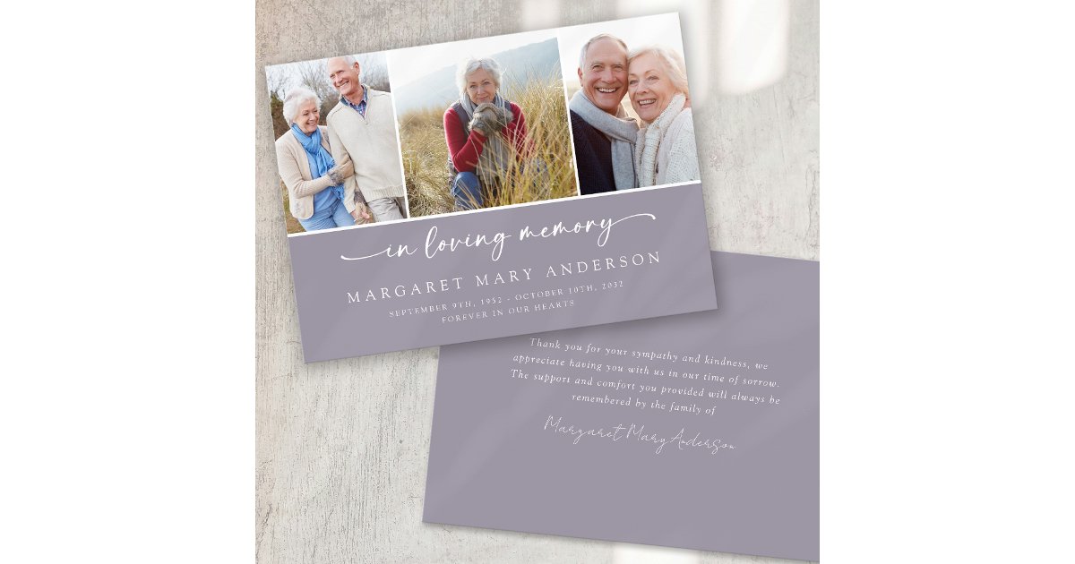 In Loving Memory | Mauve Photos Funeral Sympathy Thank You Card | Zazzle