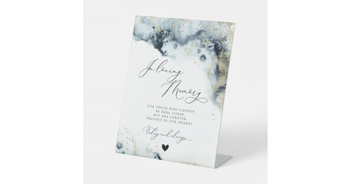 In Loving Memory Memorial Blue Beach Gold Wedding Pedestal Sign | Zazzle