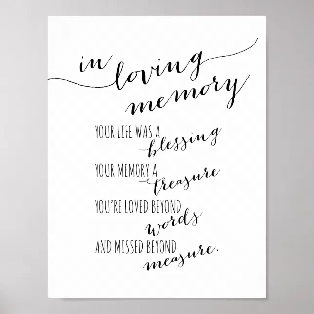 In loving memory memorial, funeral, Black Poster | Zazzle