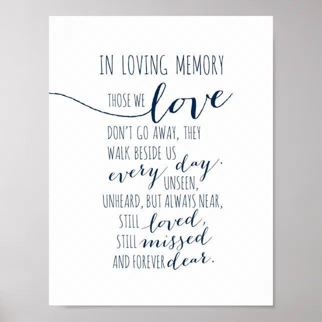 In loving memory memorial, funeral, Navy Blue Poster | Zazzle