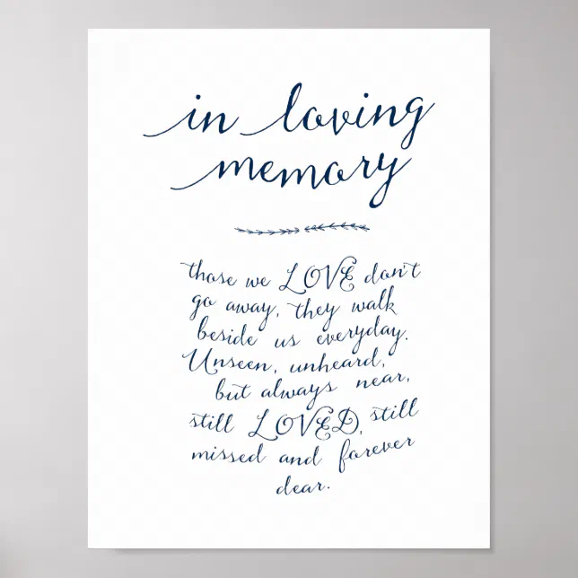 In loving memory memorial, funeral, Navy Blue Poster | Zazzle