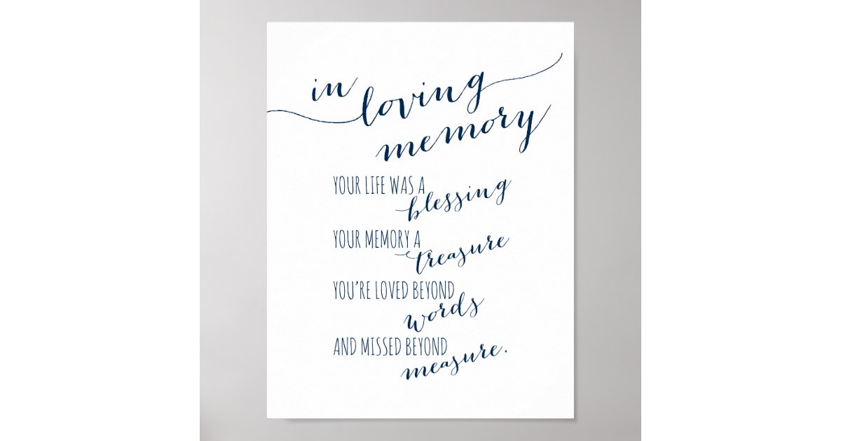 In loving memory memorial, funeral, Navy Blue Poster | Zazzle